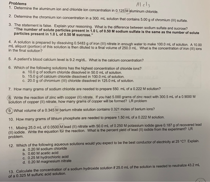 Solved Problems Alelu 1. Determine the aluminum ion and | Chegg.com