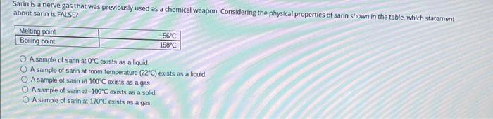 Solved Sarin is a nerve gas that was previousty used as a | Chegg.com