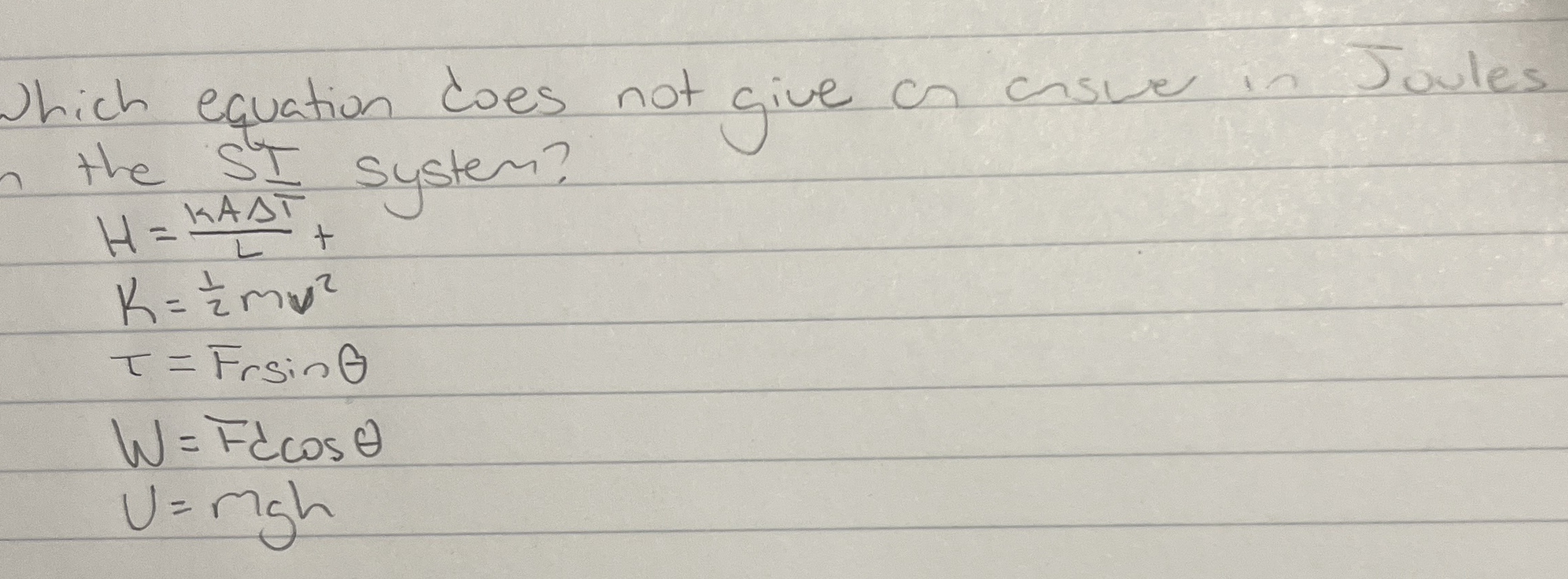 Solved Which equation does not give an ansue in Joules the | Chegg.com
