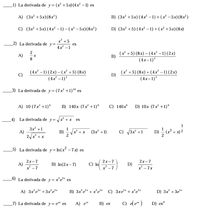 Solved La derivada de y=(x3+5x)(4x2-1) | Chegg.com
