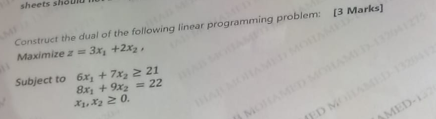 Solved Construct the dual of the following linear | Chegg.com