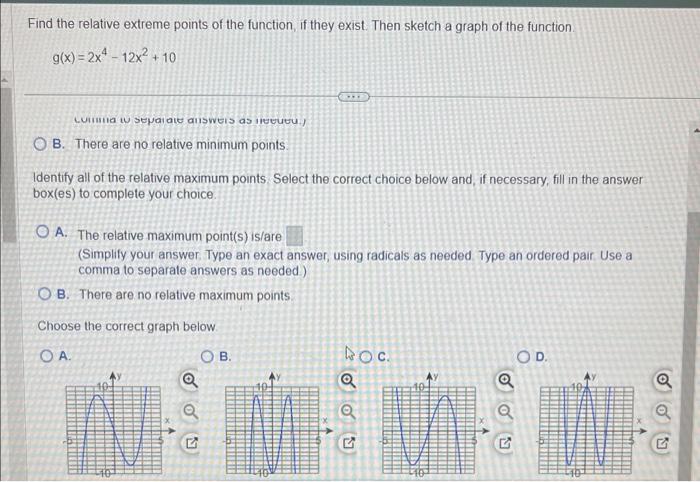 Solved Find the relative extreme points of the function, if | Chegg.com