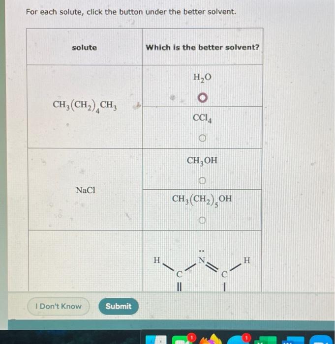 Solved For each solute, click the button under the better | Chegg.com