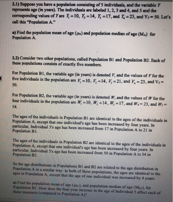 Solved 2.1) Suppose you have a population consisting of 5 | Chegg.com