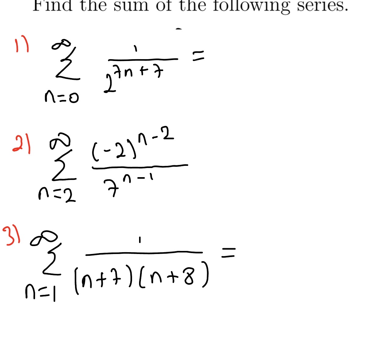 Solved Find the sum of the following | Chegg.com