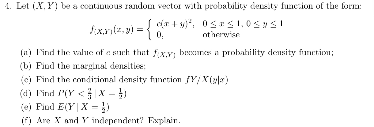 Solved Let (x,Y) ﻿be a continuous random vector with | Chegg.com