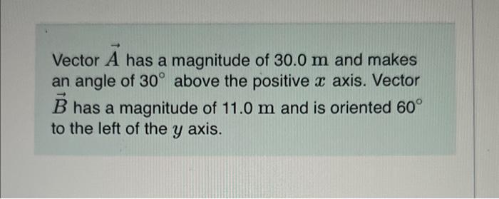 Solved Vector A has a magnitude of 30.0 m and makes an angle | Chegg.com