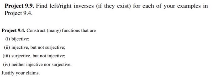 Solved Project 9.9. Find left/right inverses (if they exist) | Chegg.com