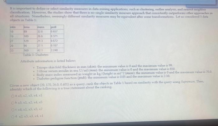 Solved It is important to define or select similarity | Chegg.com