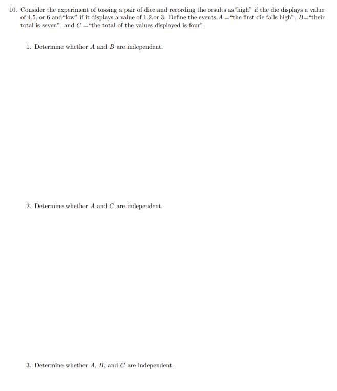 Solved 10. ﻿Consider the experiment of tossing a pair of | Chegg.com