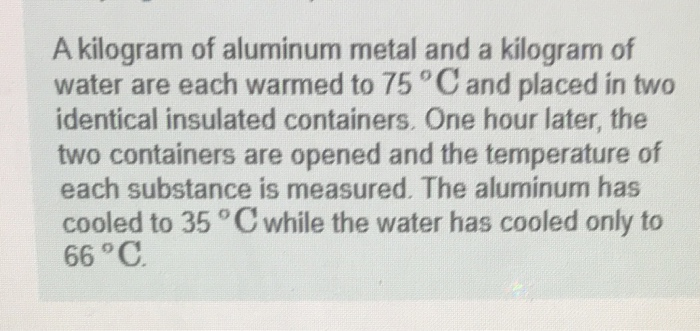 Solved A kilogram of aluminum metal and a kilogram of water | Chegg.com