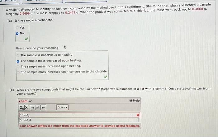 Solved A student attempted to identify an unknown compound | Chegg.com