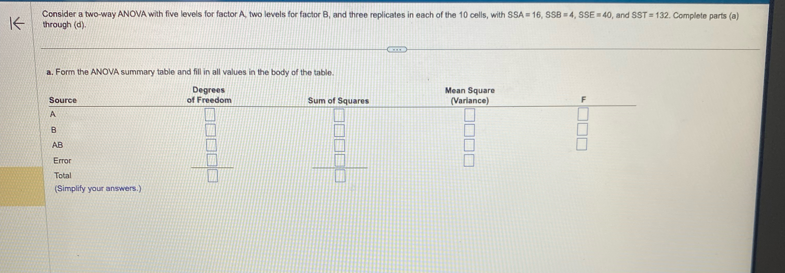 Solved Consider a two-way ANOVA with five levels for factor | Chegg.com