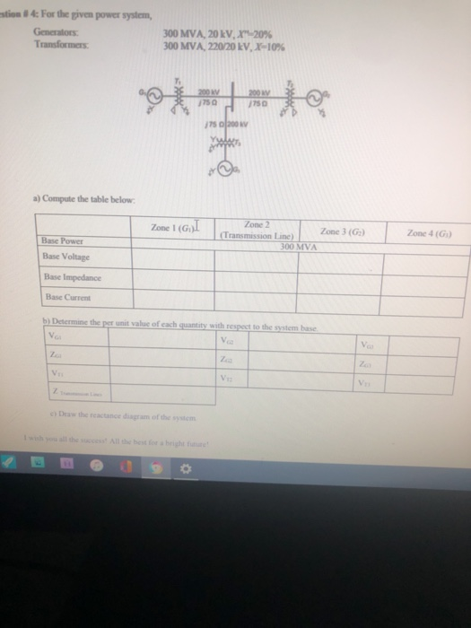 Solved stion #4: For the given power system, Generators | Chegg.com