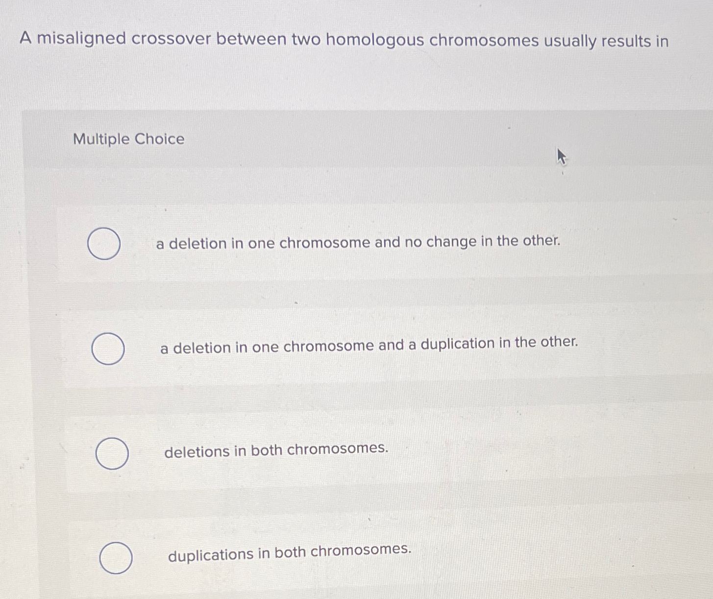 Solved A misaligned crossover between two homologous | Chegg.com