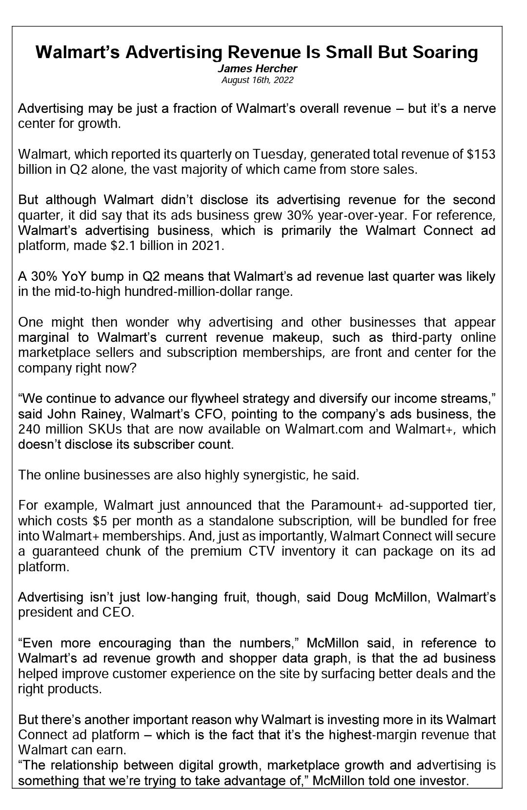 Walmart's Advertising Revenue Is Small But Soaring | Chegg.com