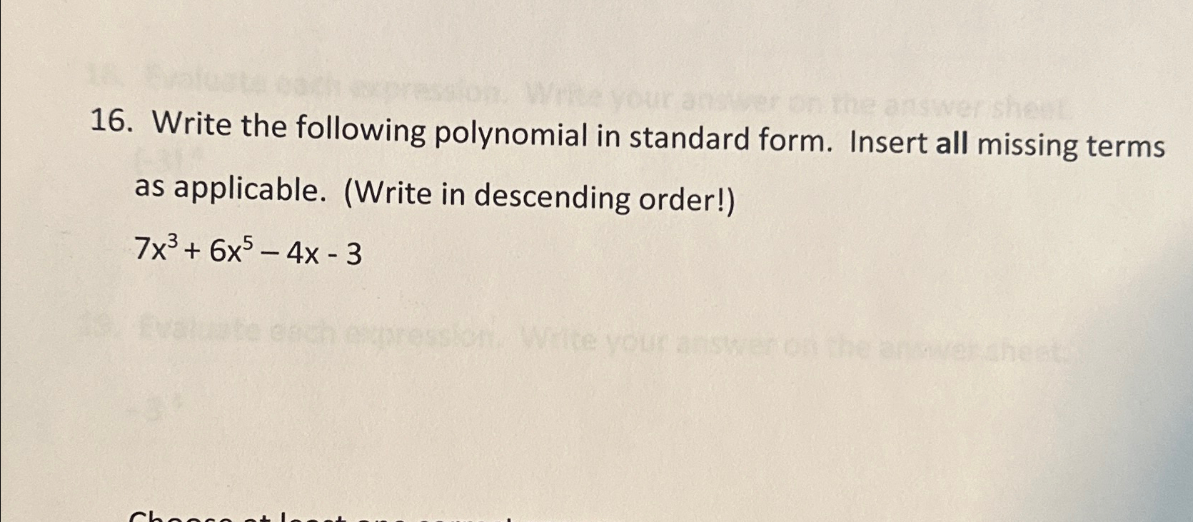 Solved Write the following polynomial in standard form. | Chegg.com