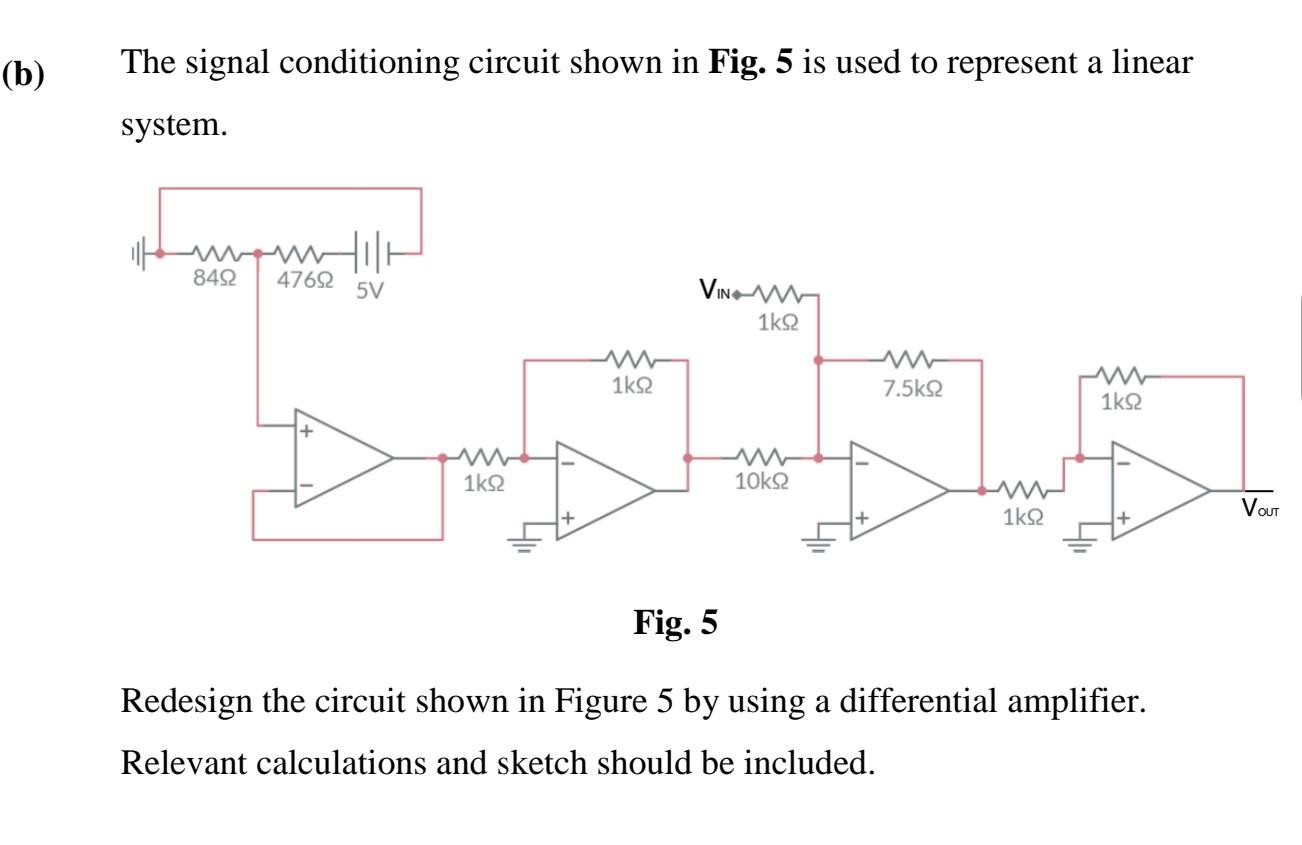 Solved (b) The signal conditioning circuit shown in Fig. 5 | Chegg.com