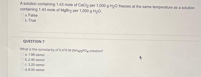 Solved A solution containing 1.43 mole of CaCl2 per 1,000 | Chegg.com