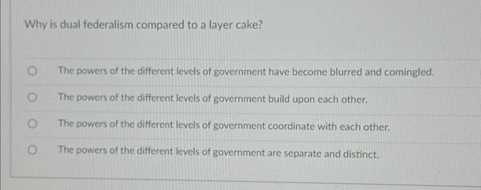 Solved Why is dual federalism compared to a layer cake?The | Chegg.com
