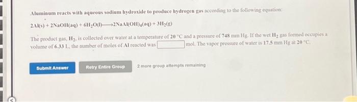 Solved Aluminum reacts with aqueous sodium hydroxide to | Chegg.com