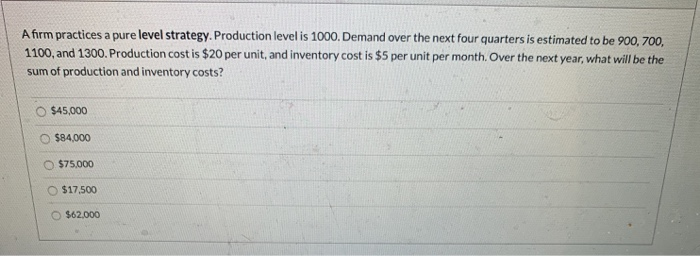 Solved A firm practices a pure level strategy. Production | Chegg.com