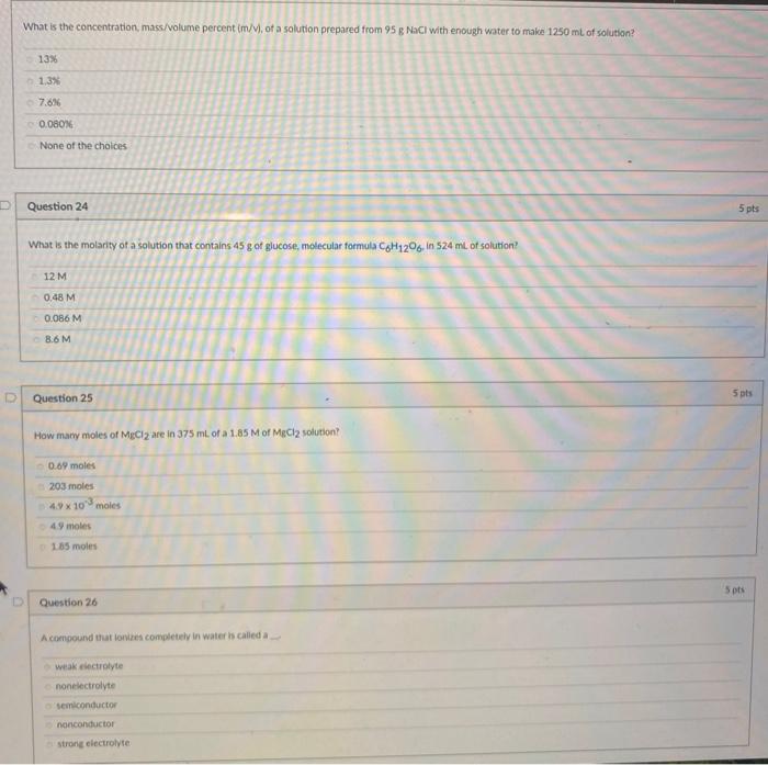 Solved What is the concentration, mass/volume percent (m/M, | Chegg.com