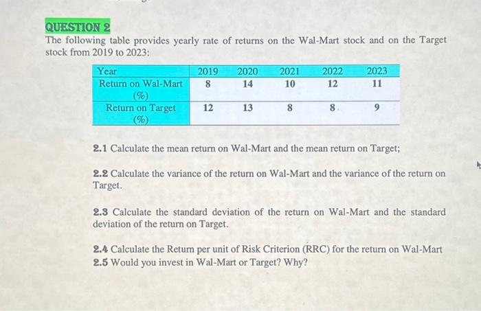 Solved QUESTION 2 The following table provides yearly rate | Chegg.com