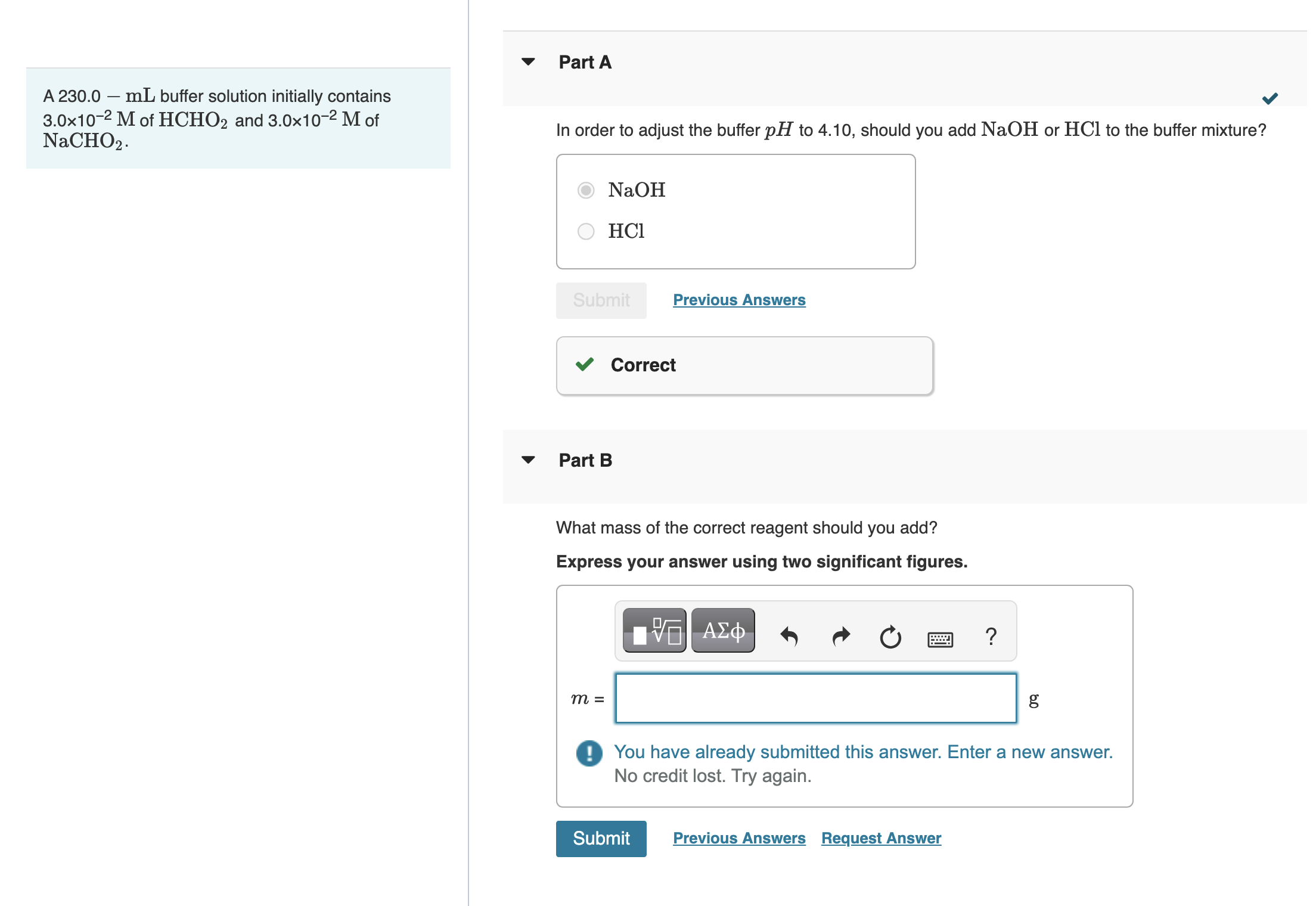 Solved A 230.0-mL ﻿buffer solution initially | Chegg.com