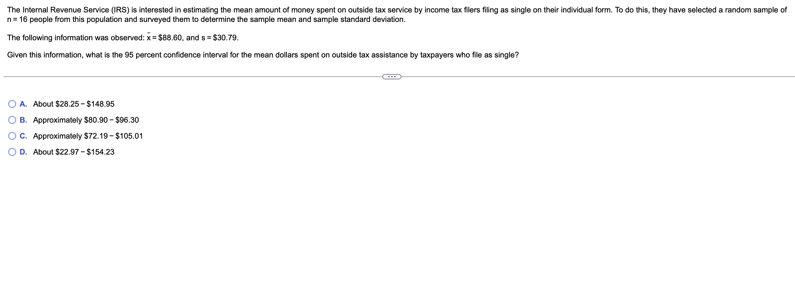 Solved n=16 ﻿people from this population and surveyed them | Chegg.com