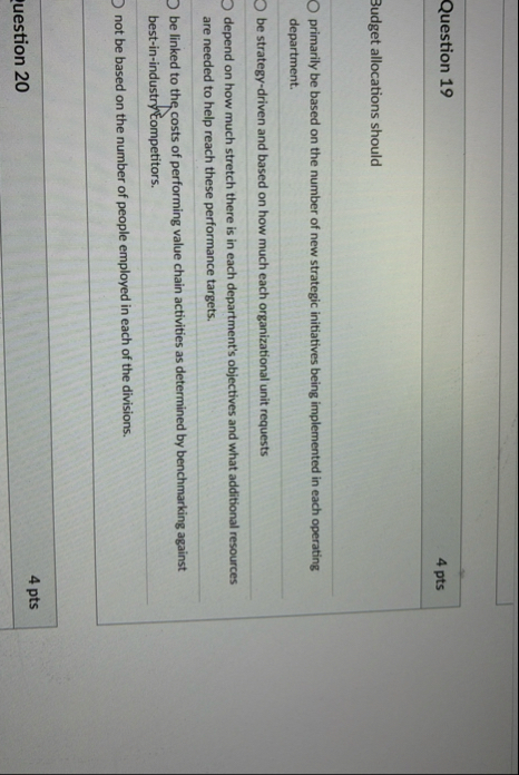 Solved Question 194 ﻿ptsBudget allocations shouldprimarily | Chegg.com