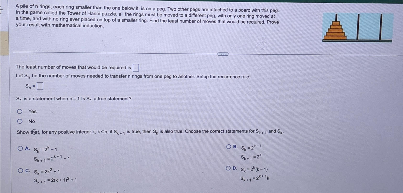 Solved A pile of n ﻿rings, each ring smaller than the one | Chegg.com
