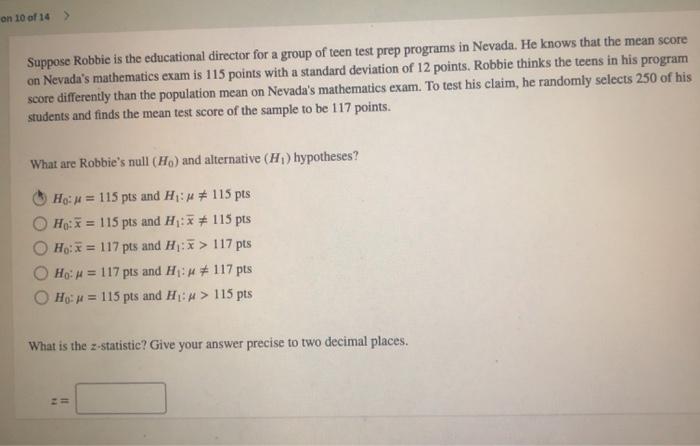 Solved on 10 of 14 > Suppose Robbie is the educational | Chegg.com