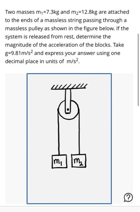Solved Two masses m1=7.3 kg and m2=12.8 kg are attached to | Chegg.com