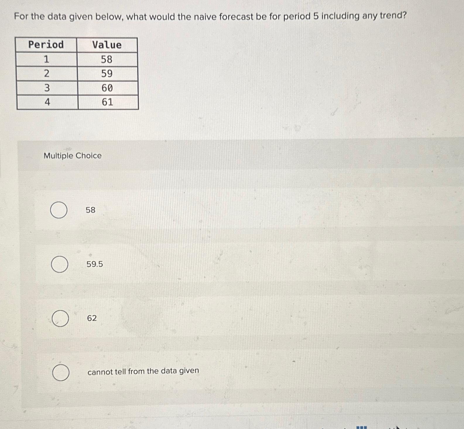 Solved For the data given below, what would the naive | Chegg.com
