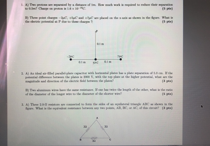 Solved 1. A) Two protons are separated by a distance of 1m. | Chegg.com