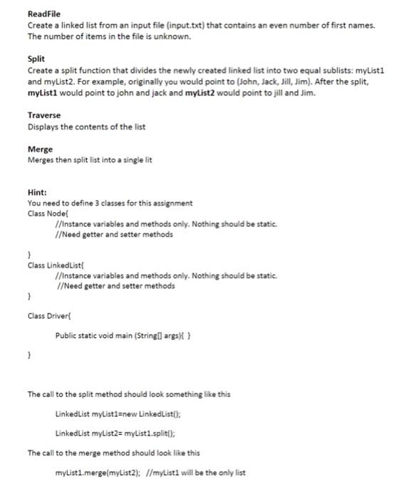 Solved Readfile Create A Linked List From An Input File
