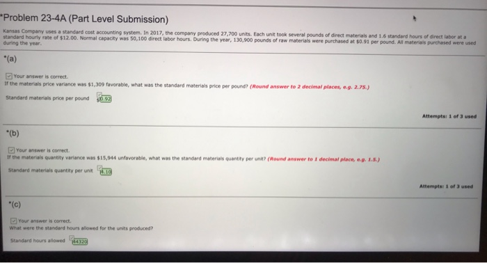 Solved Problem 23-4A (Part Level Submission) Kansas Company | Chegg.com