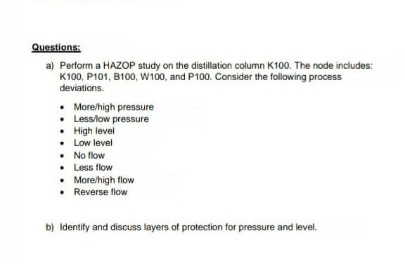 Solved Questions: a) Perform a HAZOP study on the | Chegg.com