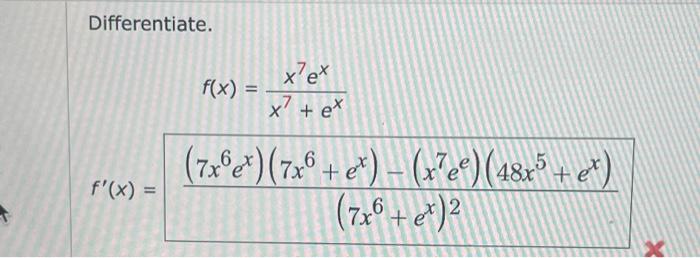 Solved Differentiate. xex f(x) = x² + ex - + (+3+81) | Chegg.com