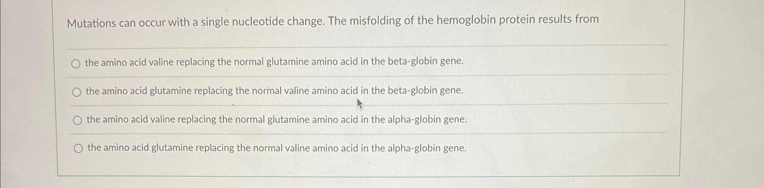 Solved Mutations can occur with a single nucleotide change. | Chegg.com