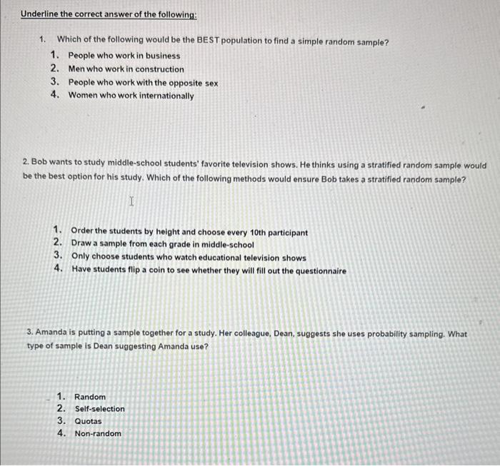 Solved Underline the correct answer of the following: 1. | Chegg.com