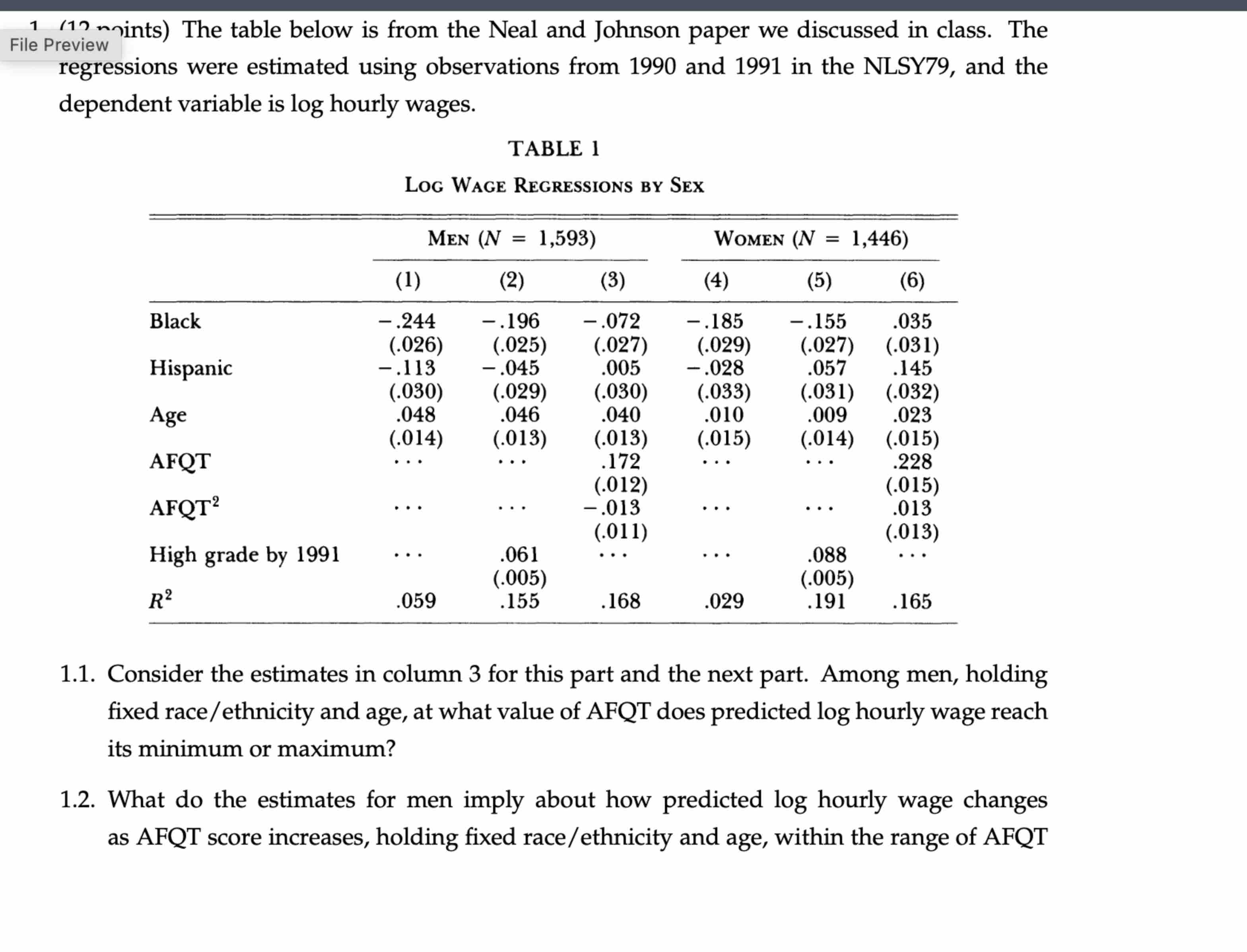 Solved The table below is from the Neal and Johnson paper we | Chegg.com