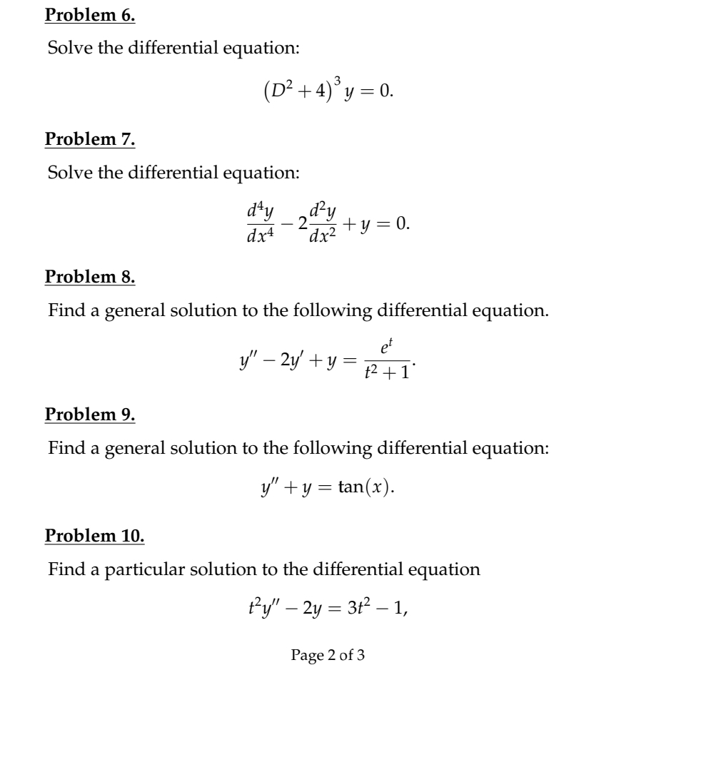 Solved Problem 6.Solve the differential | Chegg.com