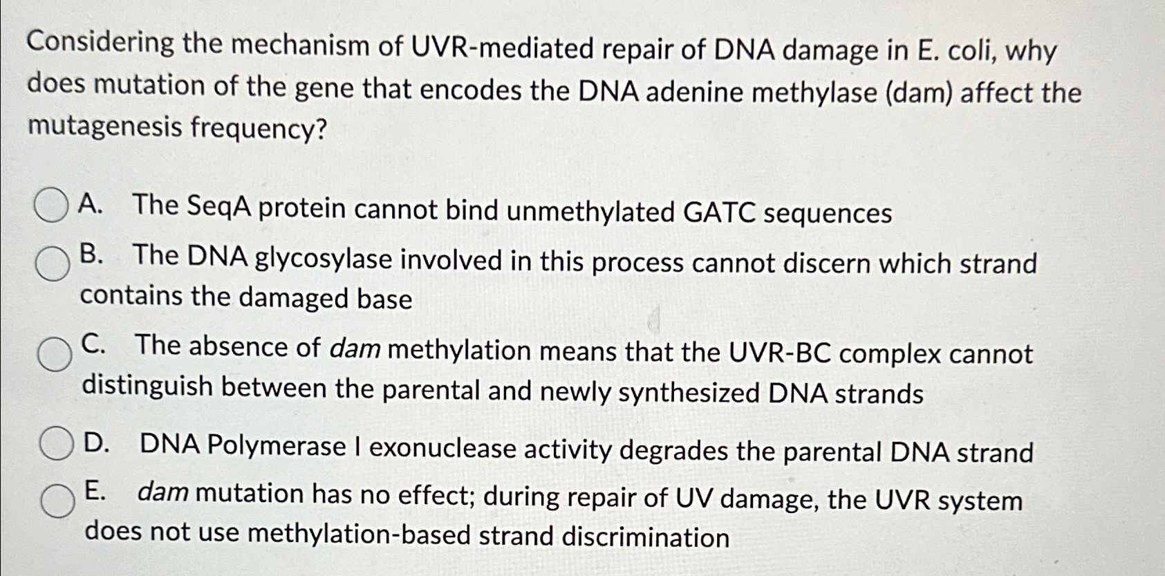 Solved Considering the mechanism of UVR-mediated repair of | Chegg.com