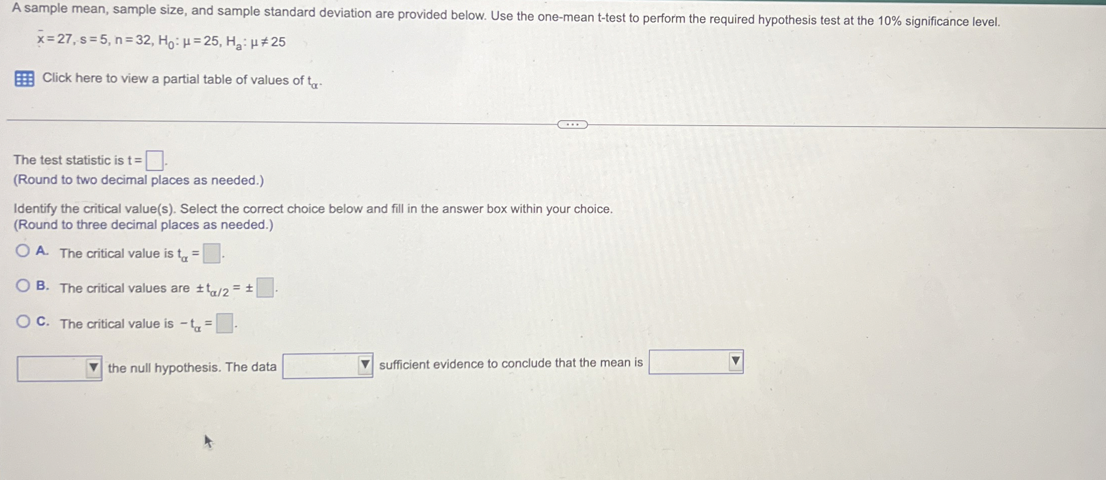 A sample mean, sample size, and sample standard | Chegg.com