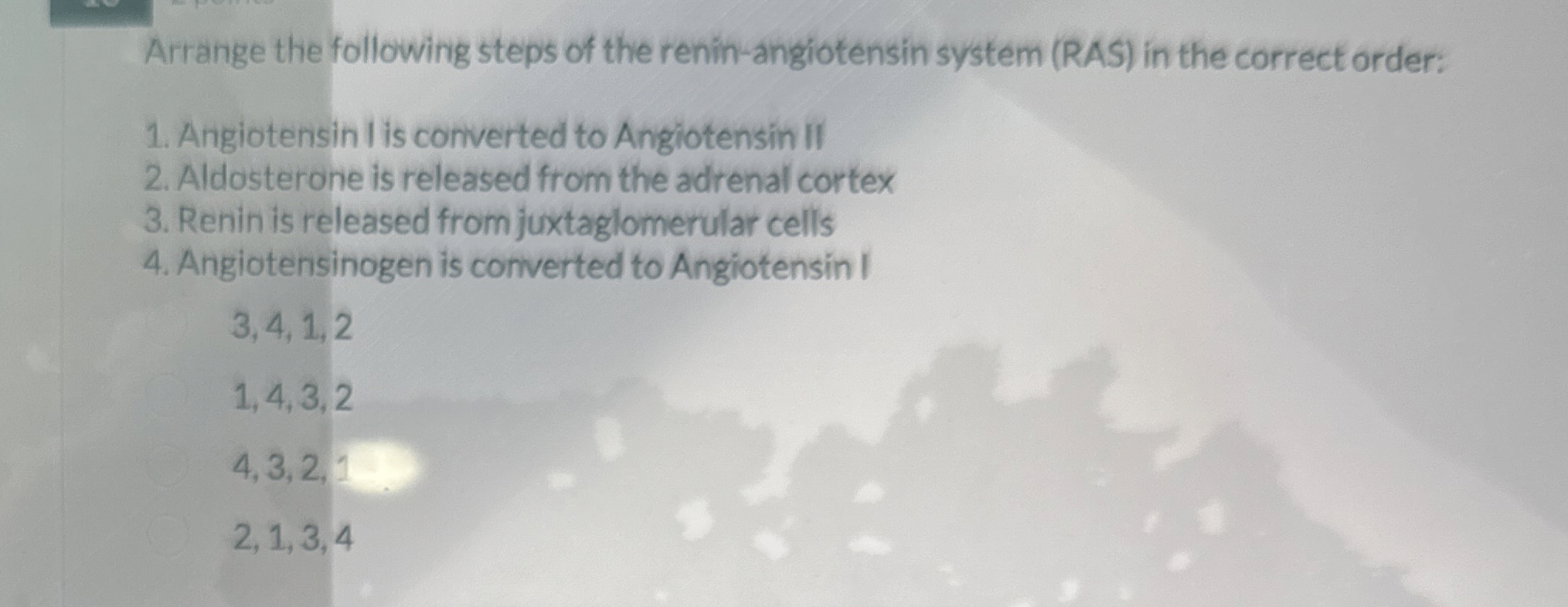 Solved Arrange the following steps of the renin-angiotensin | Chegg.com