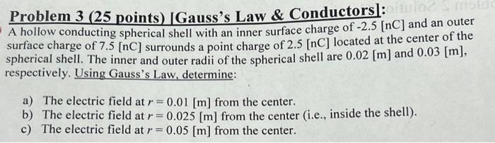 Solved Problem 3 (25 points) [Gauss's Law & | Chegg.com