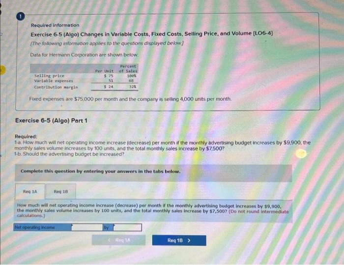 Solved Required information Exercise 6-5 (Algo) Changes in | Chegg.com