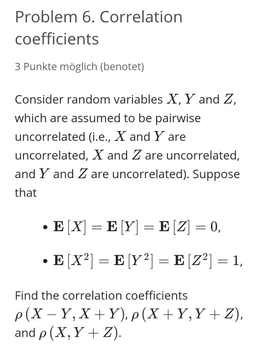 Solved Problem 6. Correlation coefficients 3 Punkte möglich | Chegg.com